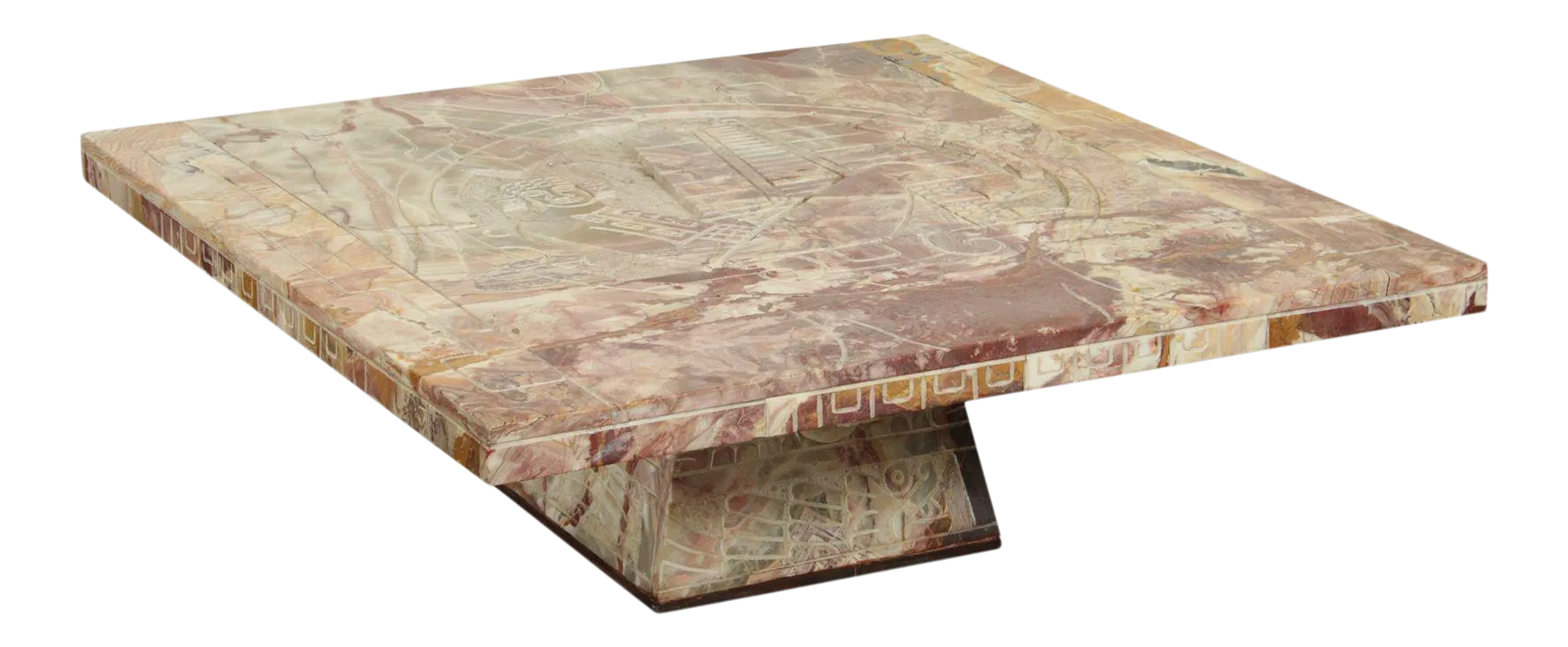 Mid Century Carved Onyx Mayan Style Large Square Coffee Table | Chairish