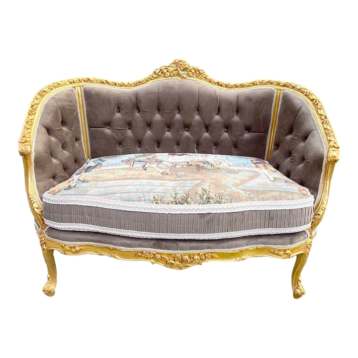 Vintage French Louis XVI Corbeille Style Settee in Rich Brown Velvet | Chairish