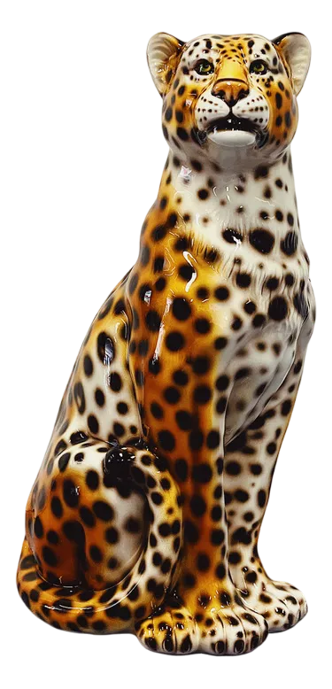 Leopard Statue in Ceramic by Ceramiche Boxer | Chairish