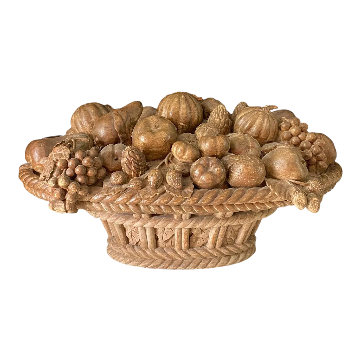 French Natural Carved Wood Centerpiece Fruit Cornucopia | Chairish