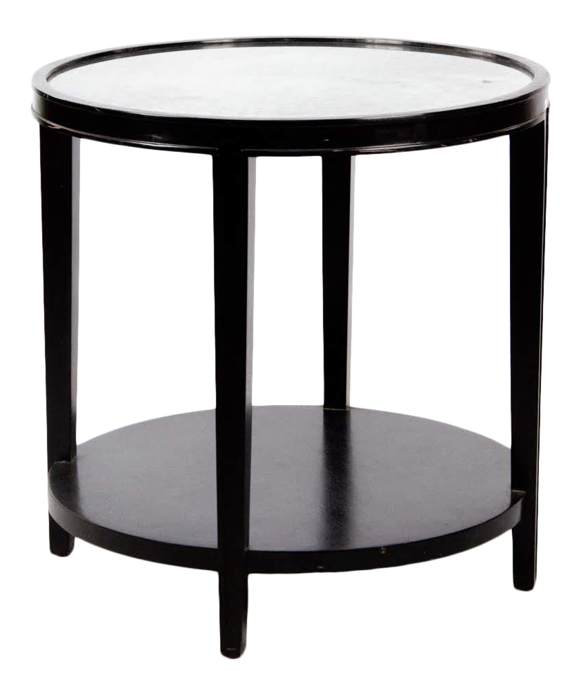 Modern Black Drum Mirrored Top Side Table | Chairish