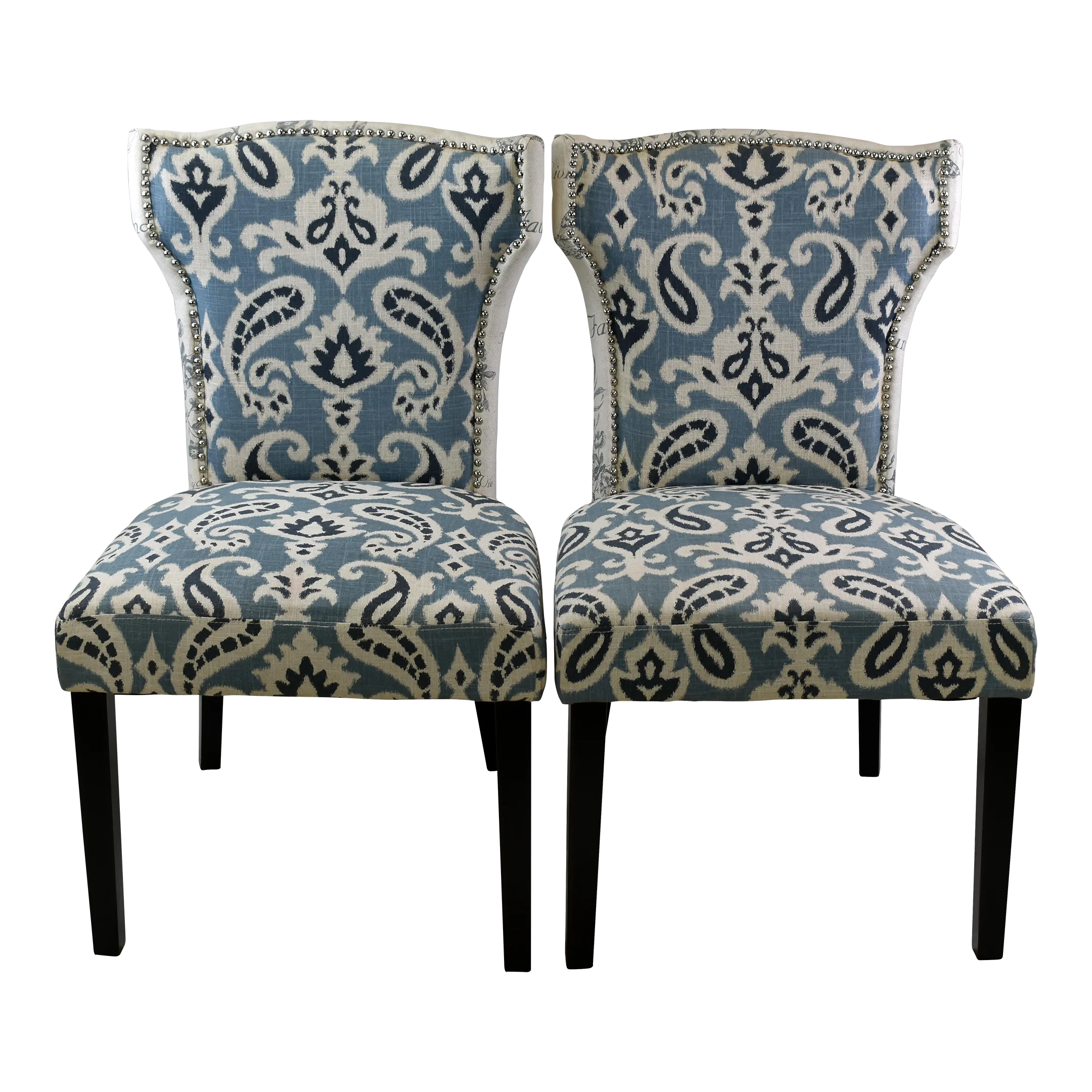 2000s French Country Style Blue Paisley Accent Chairs- Set of 2 | Chairish
