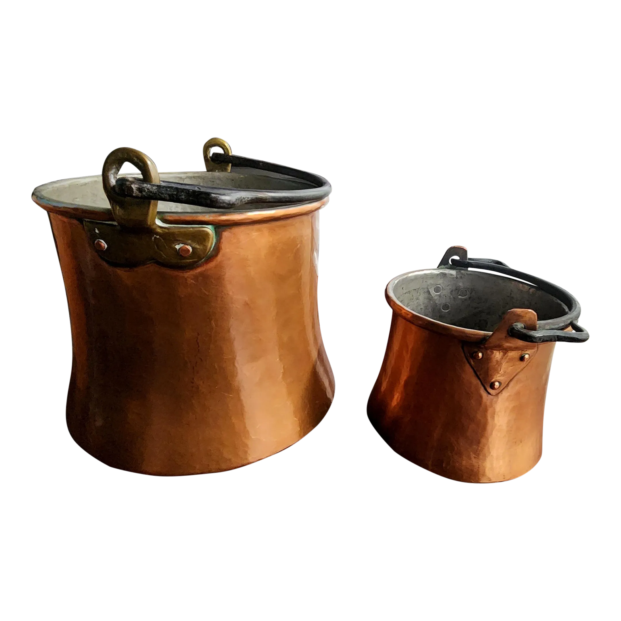 Beautful Vintage Swiss Copper Pails With Iron Handles - Pair | Chairish