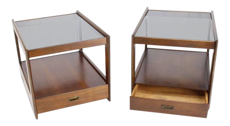 Mid-Century Modern Rectangular Cube Shape Smoked Glass Top End Tables ...