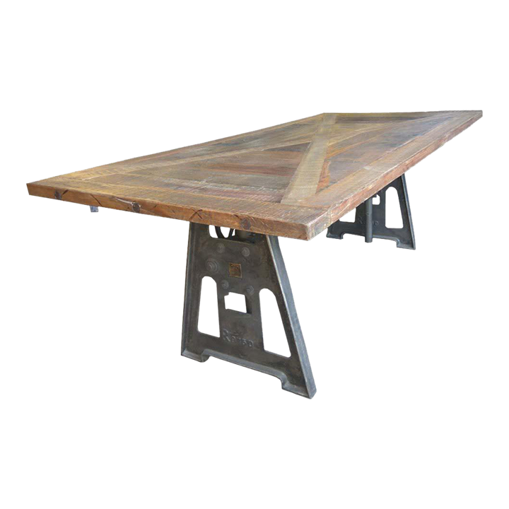Baron Reclaimed X Wooden Top Adjustable Crank Table | Chairish