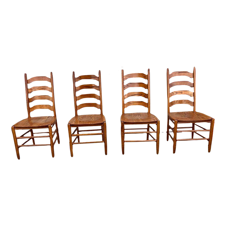 Late 20th Century Vintage Shaker Style Solid Oak High Ladder Back ...