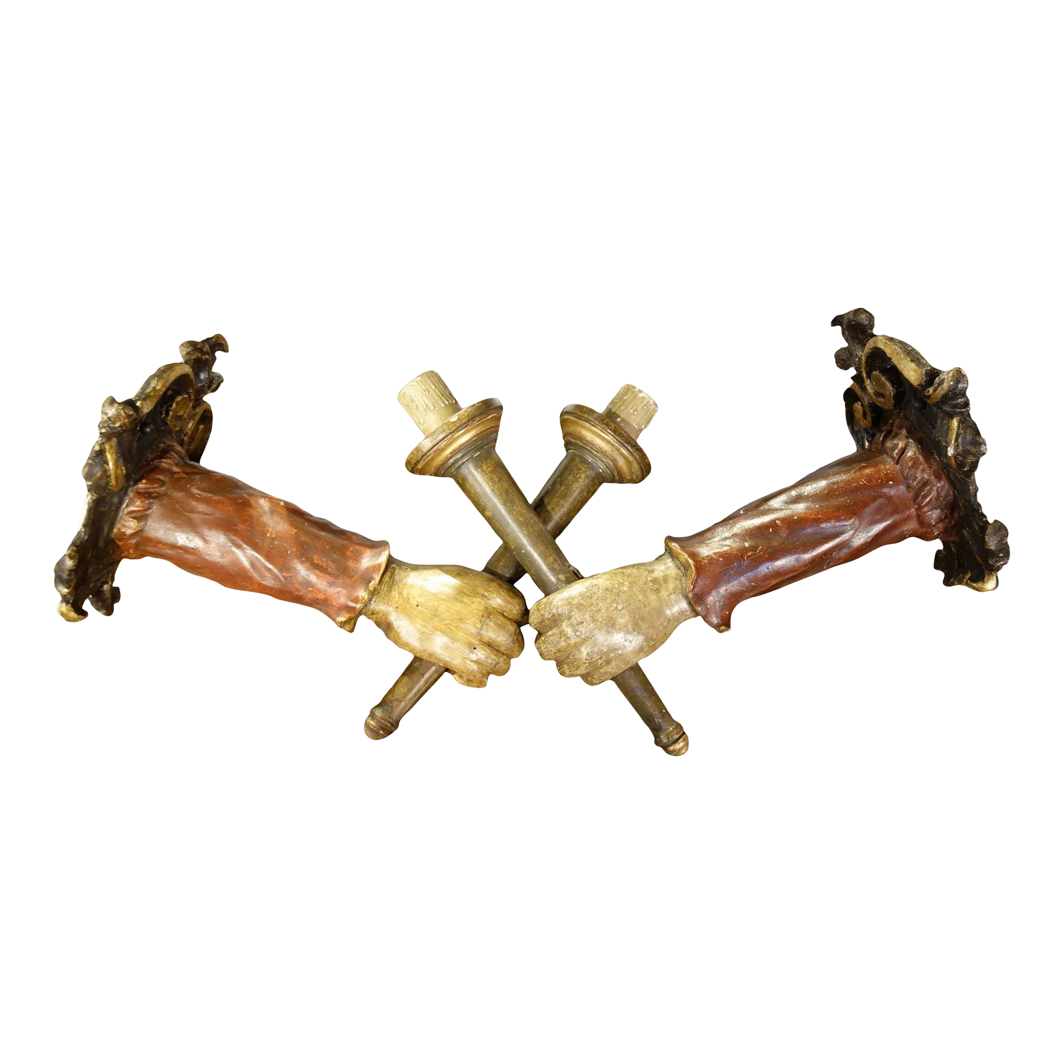 18th Century Louis XV Venetian Painted Wood Torch Sconces with Gilt ...