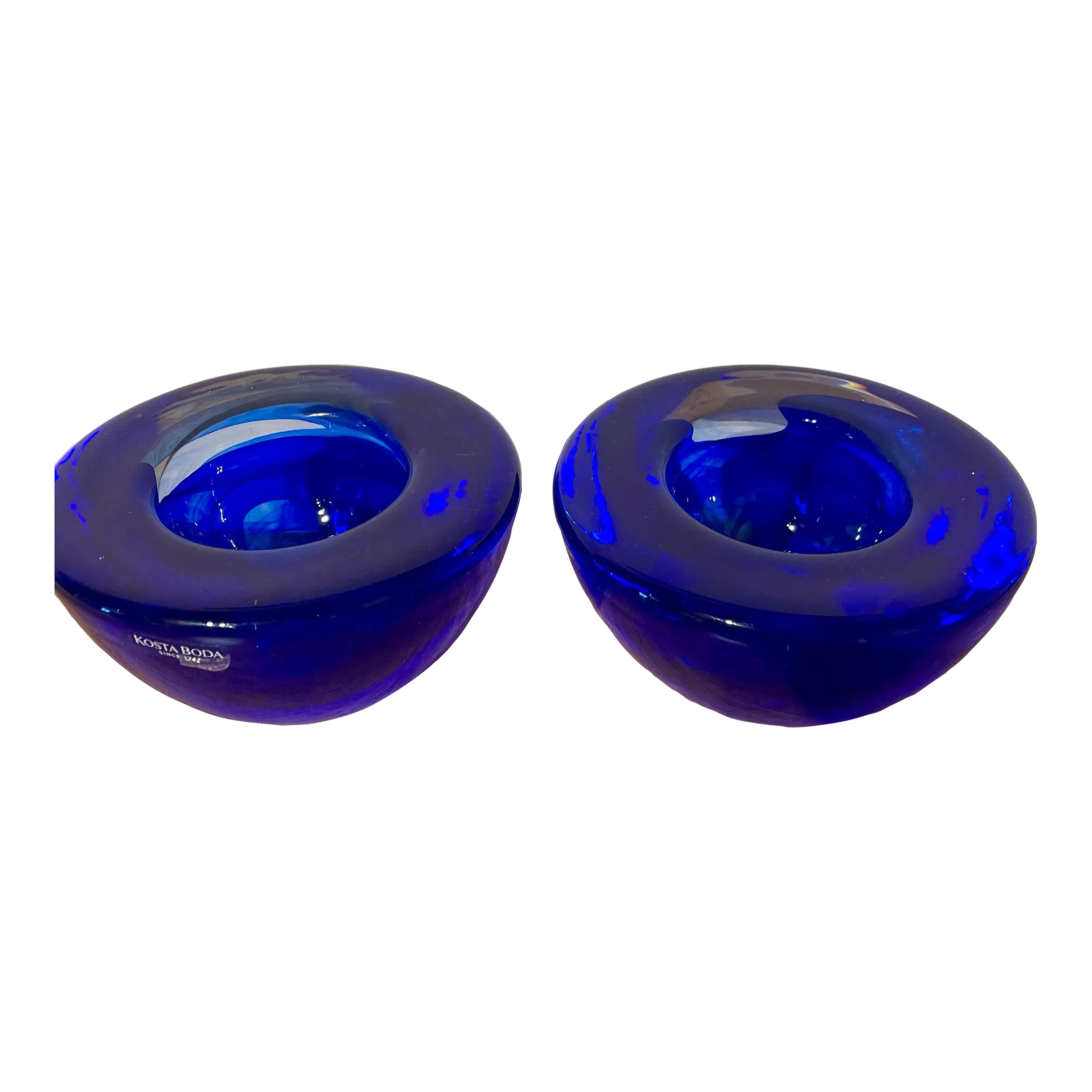 Kosta Boda Cobalt Blue Candle Votives - Set of 2 | Chairish