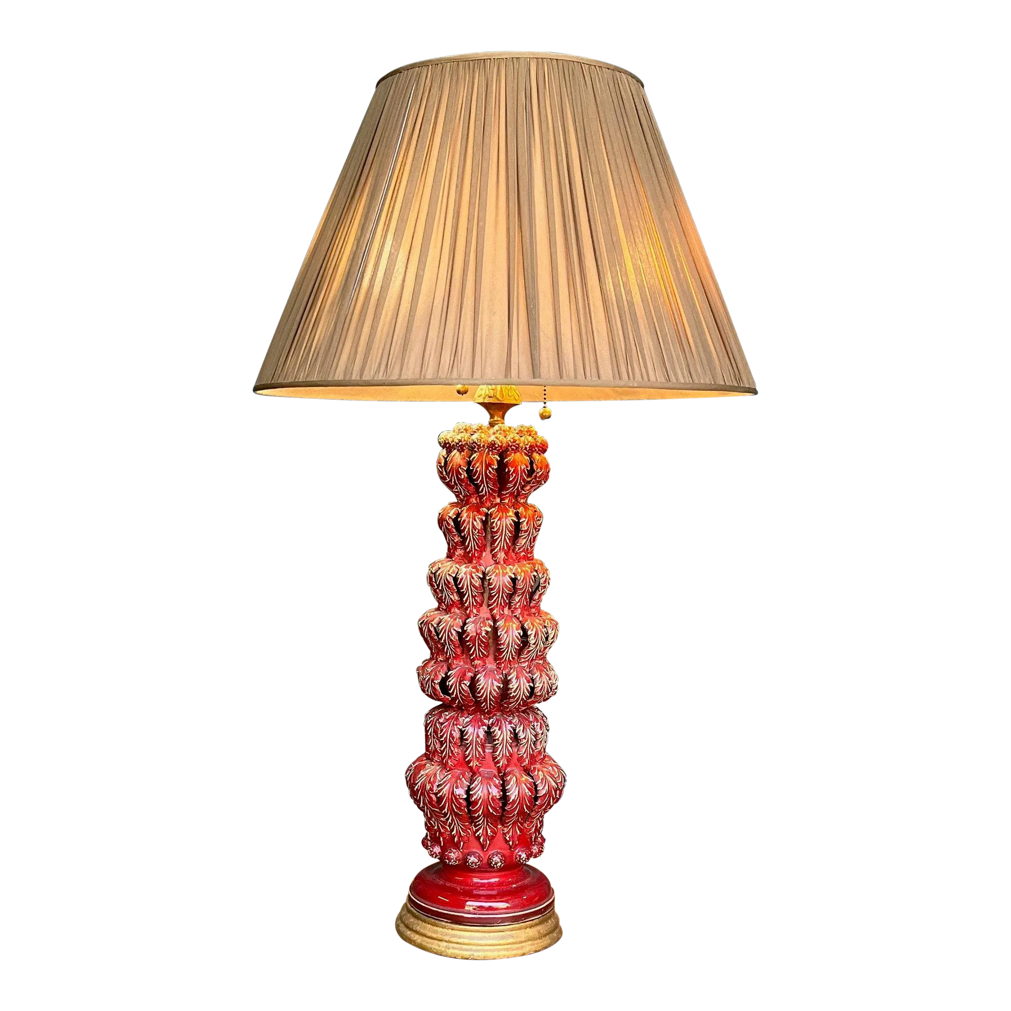 Spanish 1950s Red Ceramic Table Lamp | Chairish