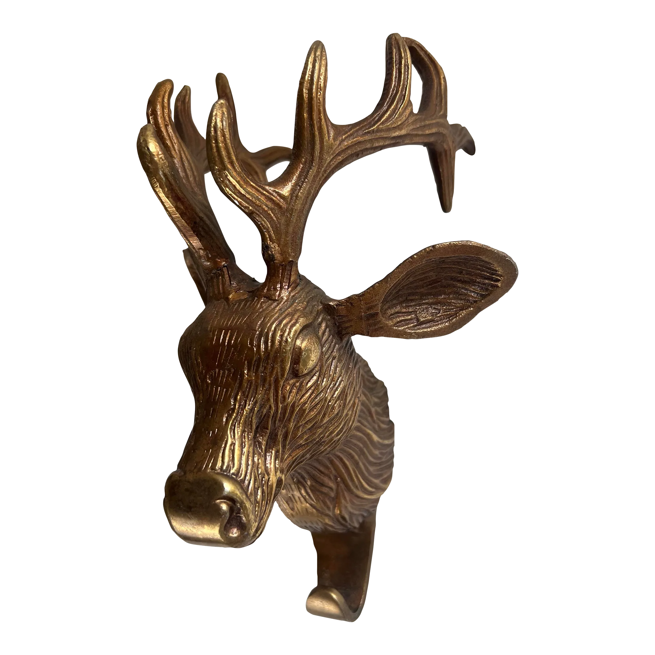 Vintage Brass Stag Head Wall Hook | Chairish