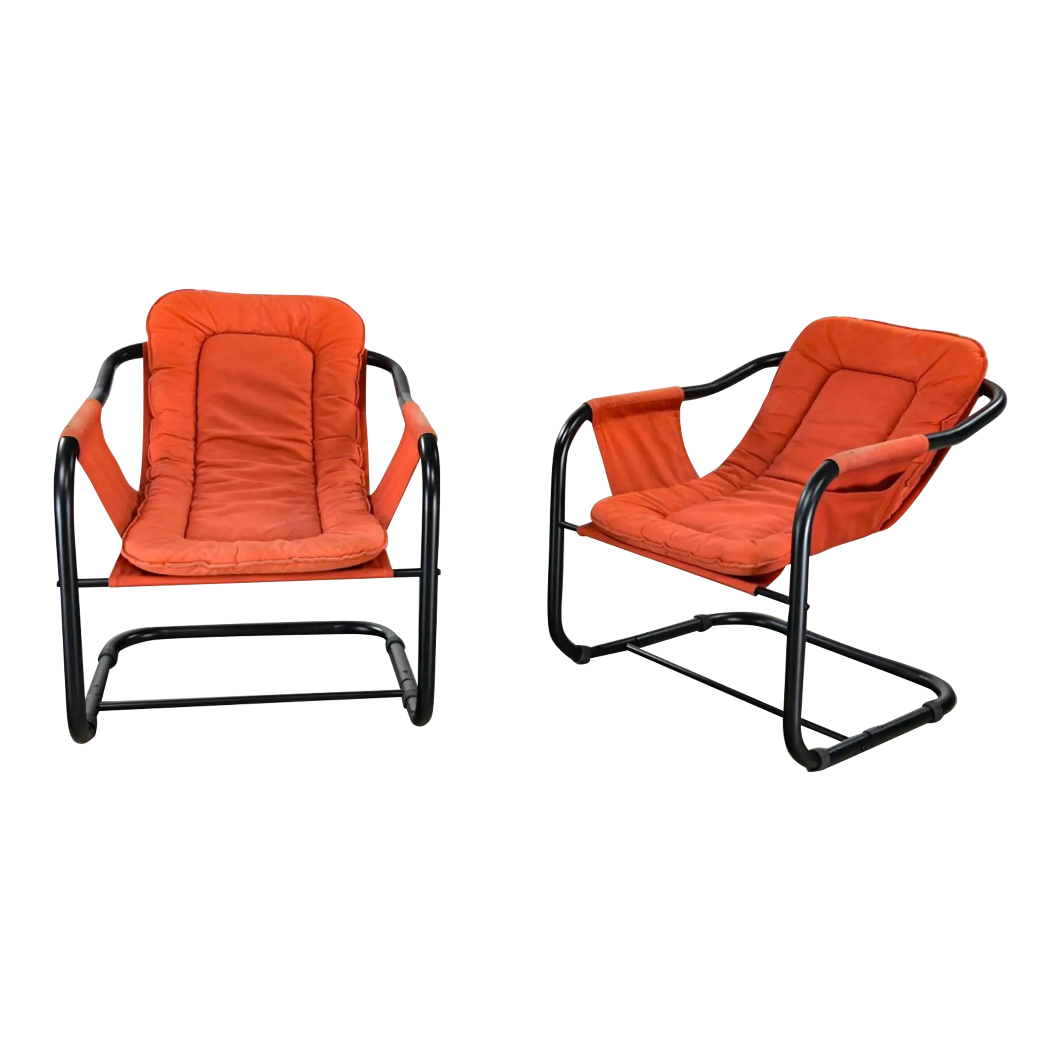 1970’s Modern Orange & Black Tube Cantilever Sling Lounge Chairs Jerry ...