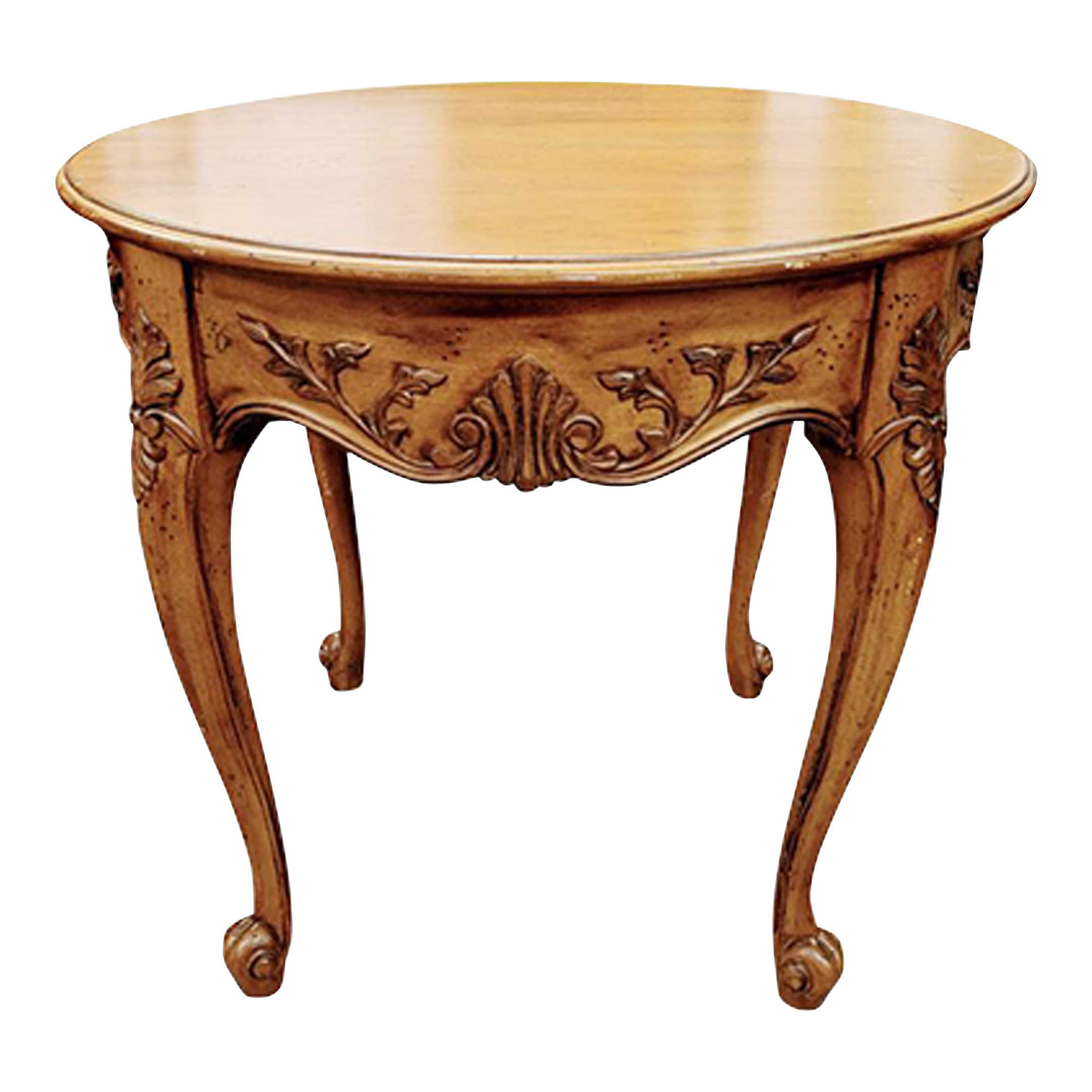 Vintage Round Oak Carved Table With Cabriole Legs | Chairish