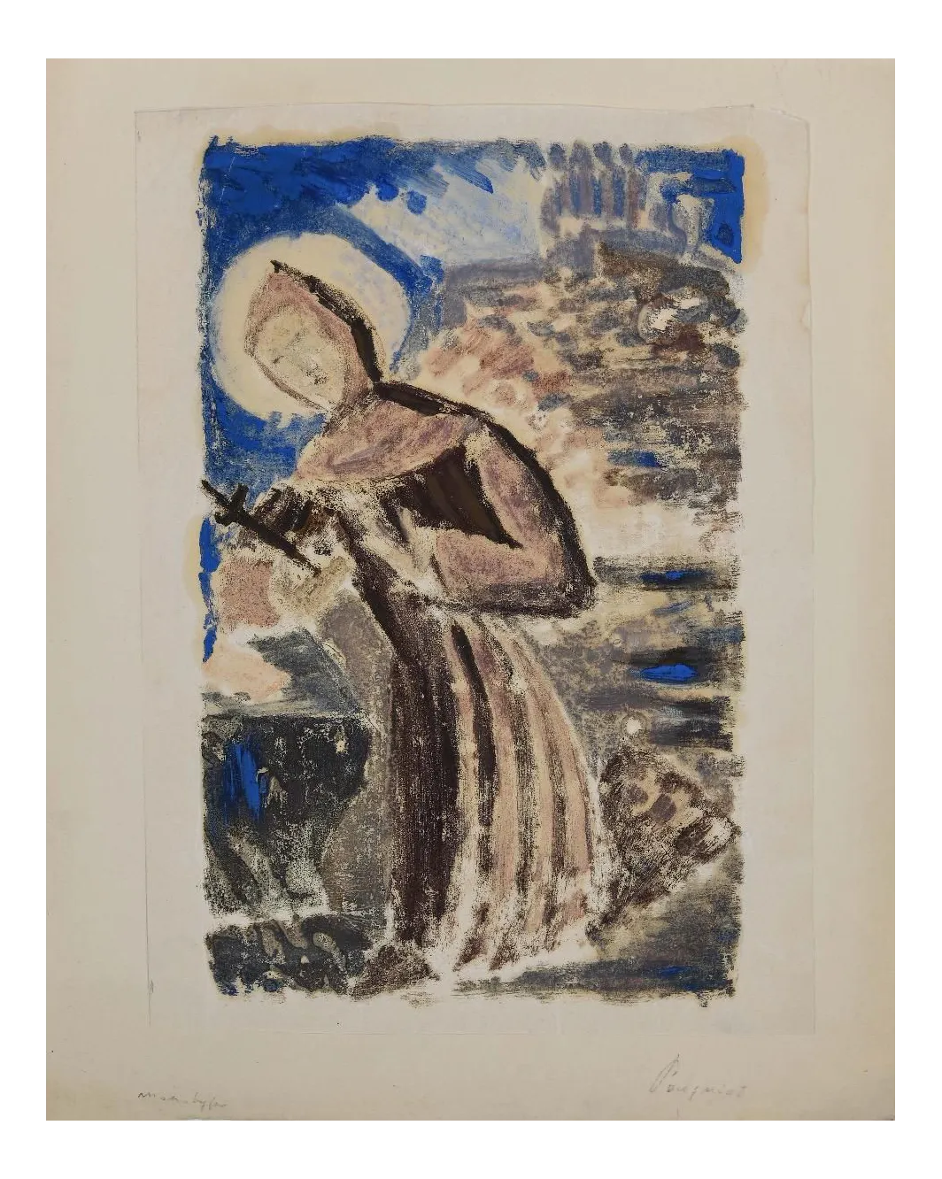 Unknown, Saint Francis of Assisi, Original Monotype, 1950 | Chairish