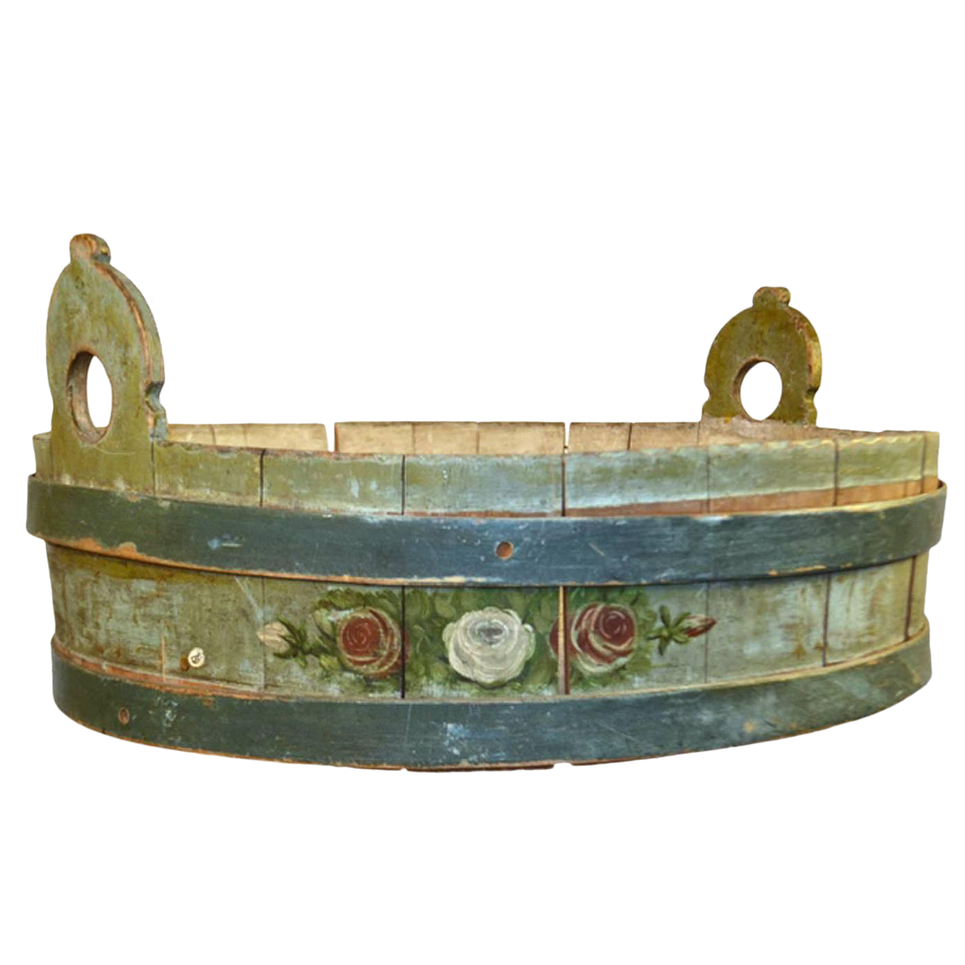 19th Century Round Painted Wood Container From Alsace | Chairish