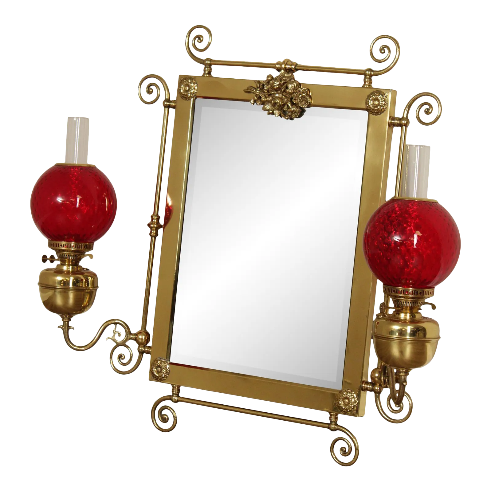 Victorian Brass Oil Lamp Candelabra Wall Mirror | Chairish