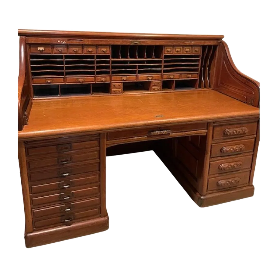 Derby School Paneled Oak Roll Top Desk with Full Interior Circa 1900 Chairish