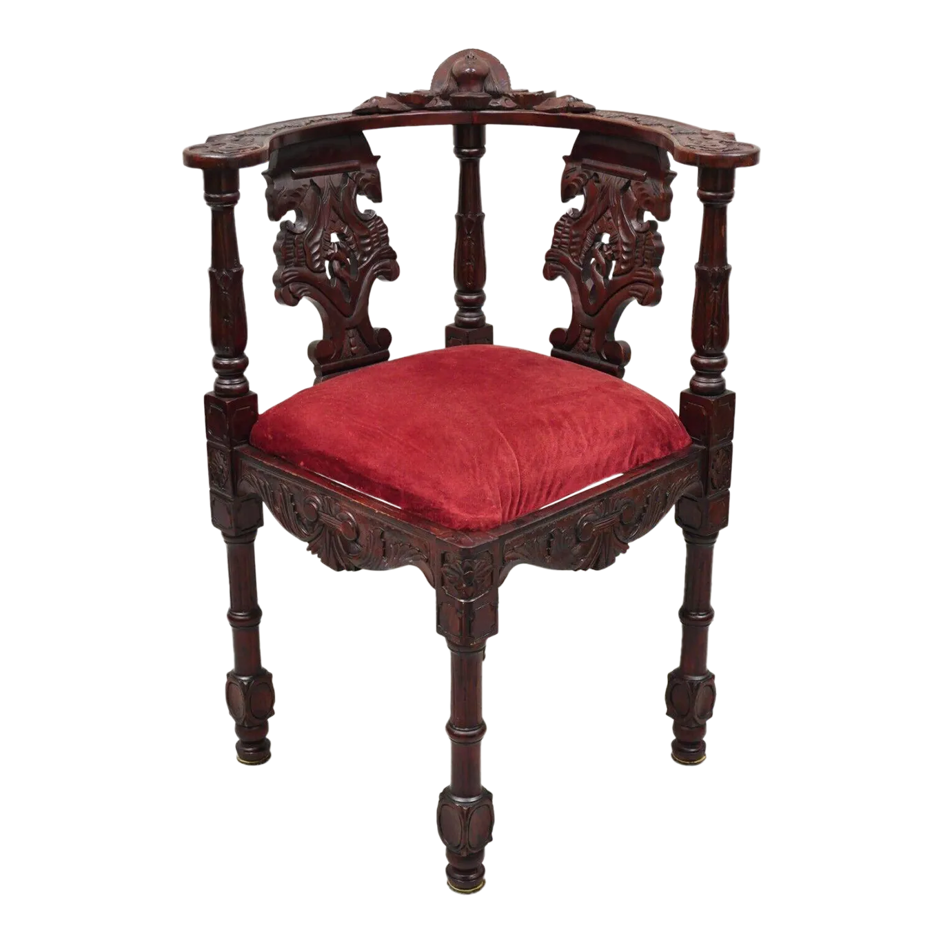 Renaissance Style Mahogany Corner Chair Side Chair With Carved Face ...