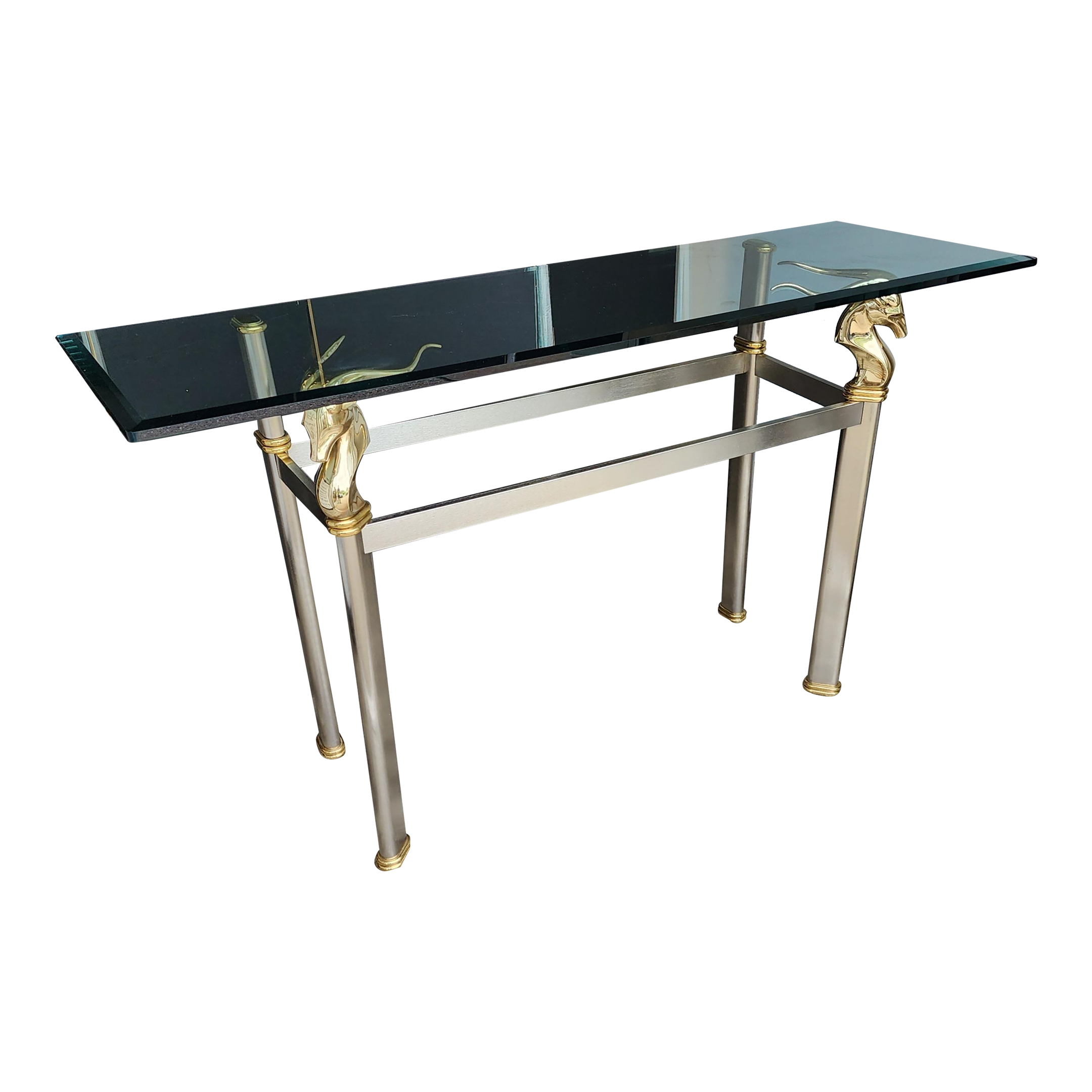 1970s Maison Jansen Style Vintage Brass and Brushed Steel Impala Head Console Table | Chairish