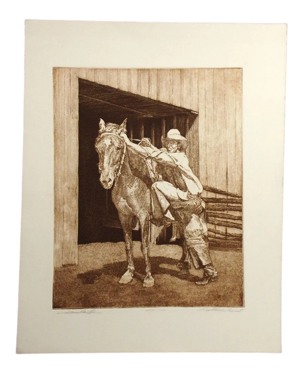 1979 "Lightning's Friend" Figurative Etching of Cowboy and Horse | Chairish