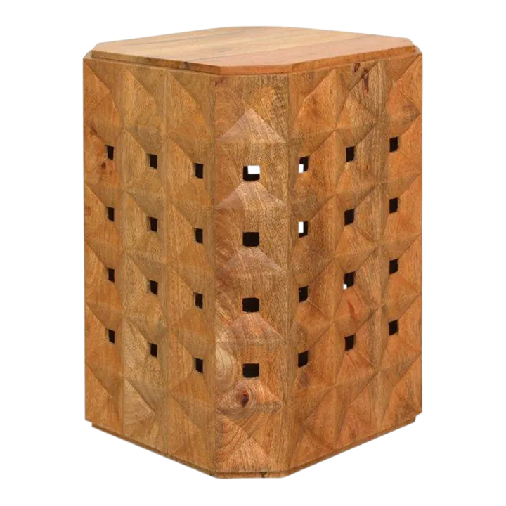 West Elm Carved Wood Side Table | Chairish