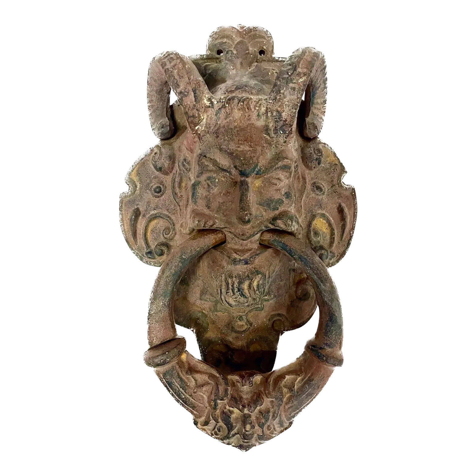 Antique Iron Satyr Face W/Ram Horns Door Knocker | Chairish