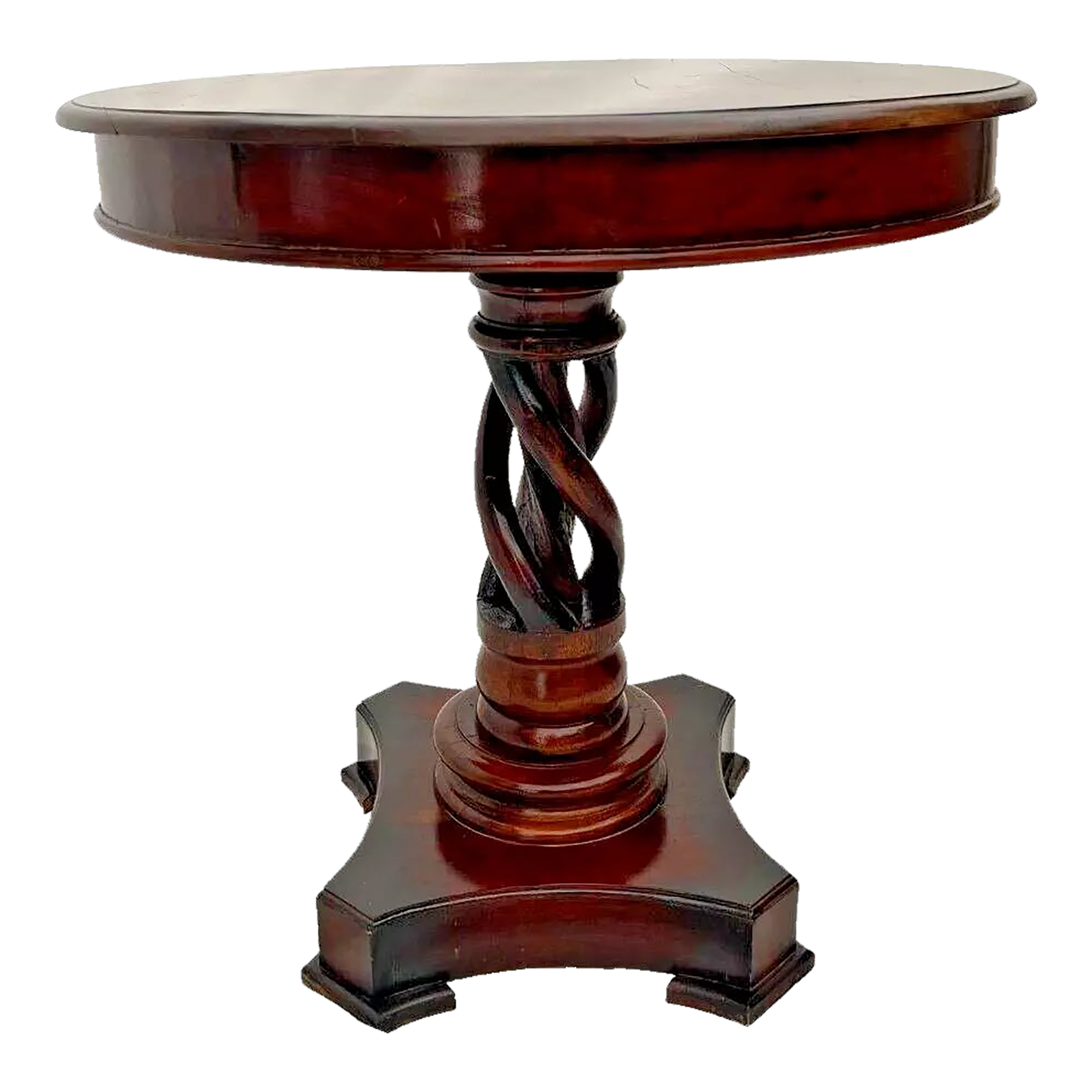 1990s Vintage Round Drum Table Barley Twist Pedestal Hand Carved ...