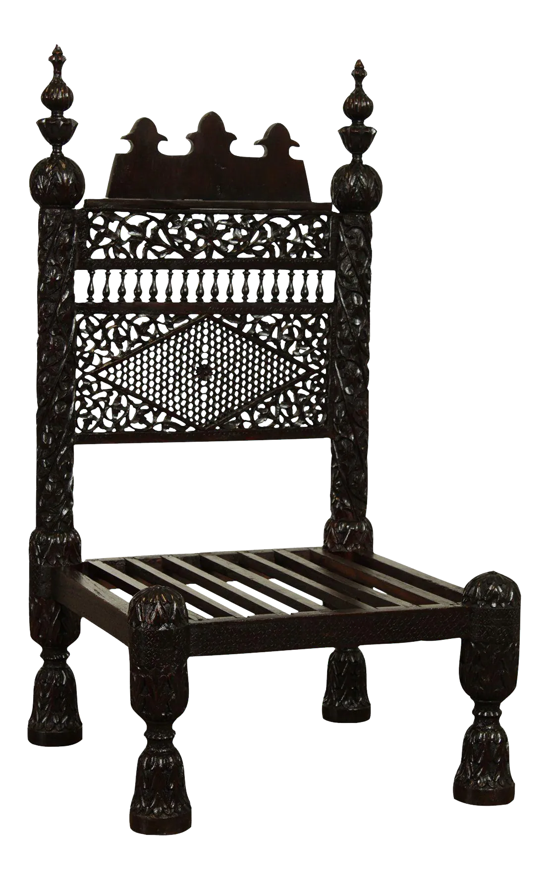 Antique Indian Hand Carved Low Pidda Chair | Chairish