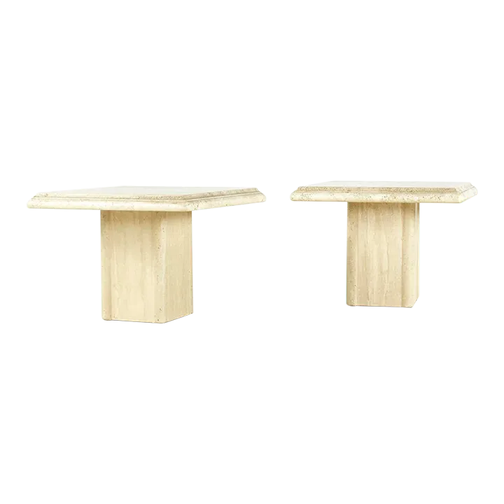 Mid Century Travertine Side Tables - Pair | Chairish