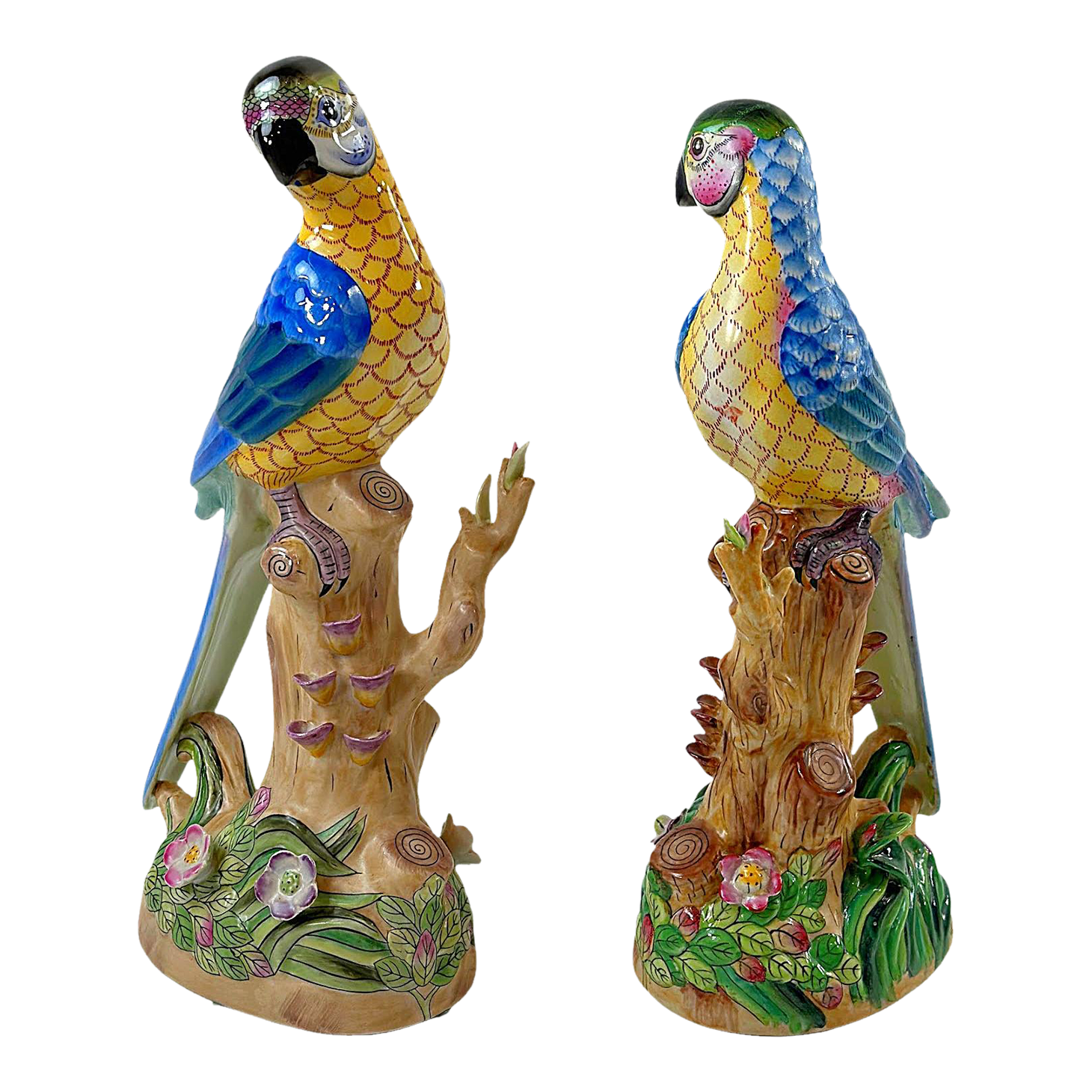 1980's Chinese Blue Porcelain Glazed Parrot Figurines - a Pair | Chairish