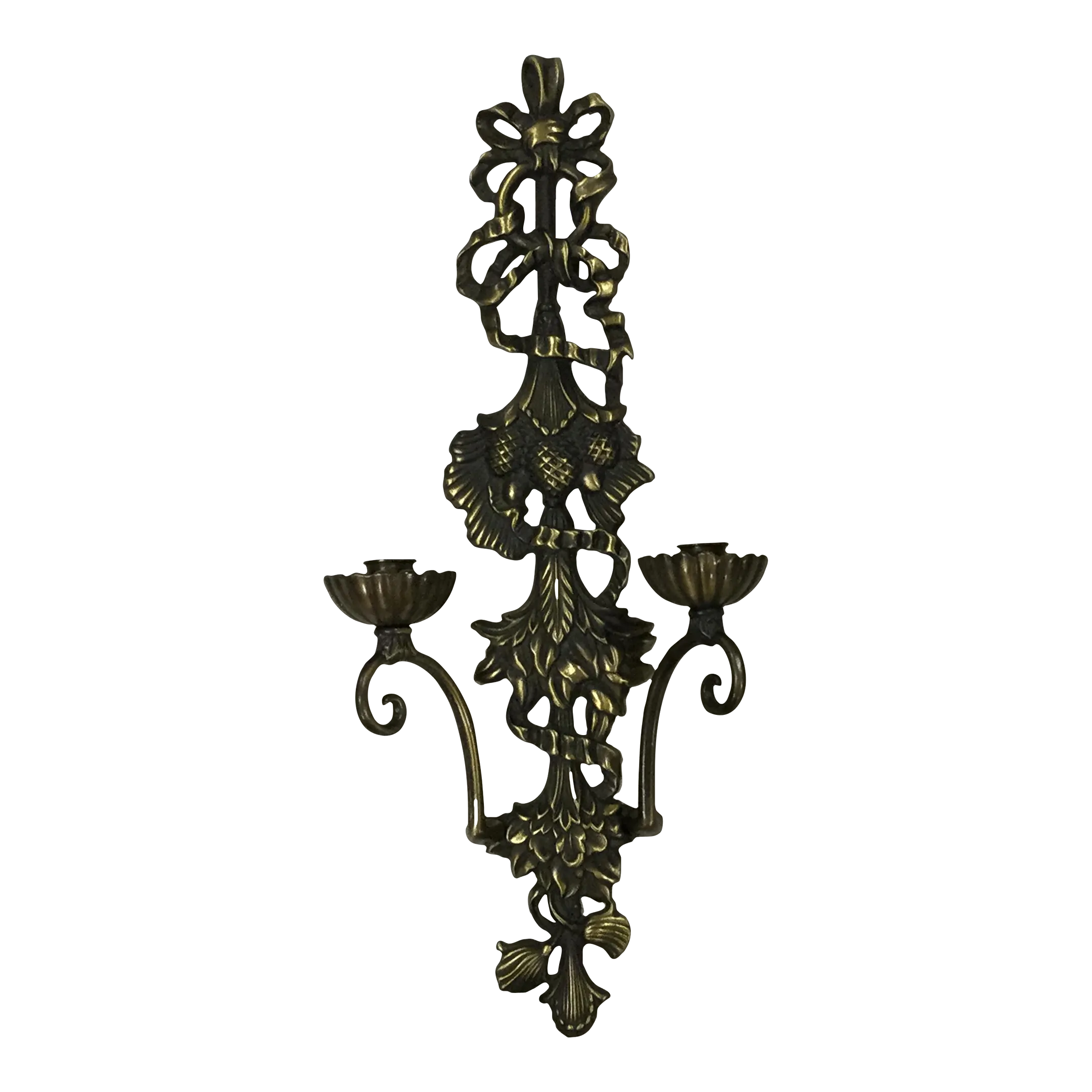 Mid-Century French Regency Ribbons and Pinecones 2-Arm Wall Candle ...