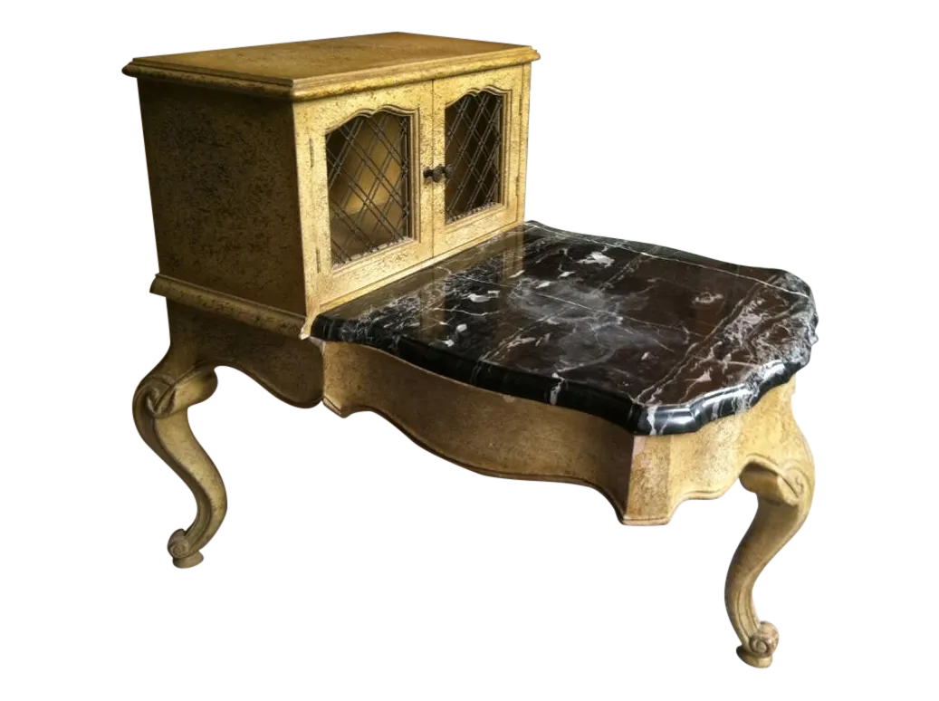 Antique 1940's–1950's Small Step Table with Marble | Chairish