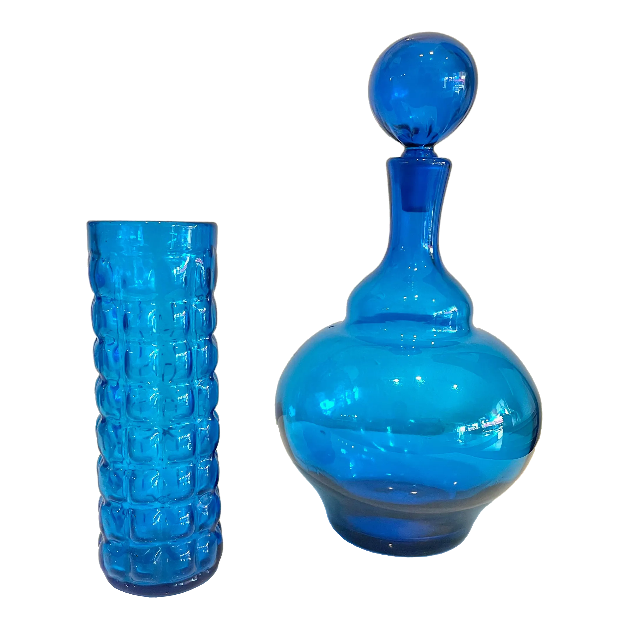 Vintage Turquoise Blue Blenko Glass Decanter With Ball Stopper- 2 ...