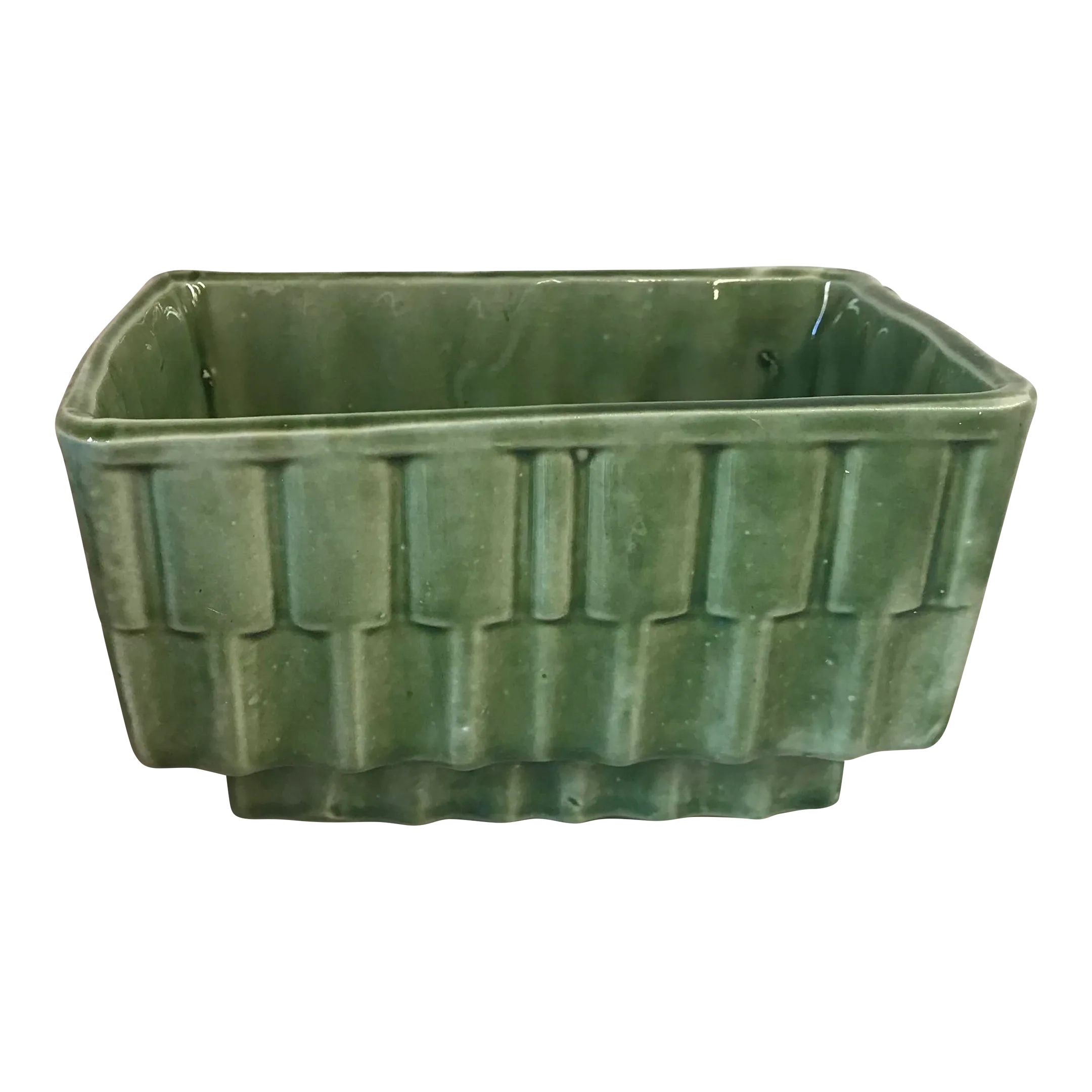 Vintage Cookson Pottery Ribbed Green Planter | Chairish