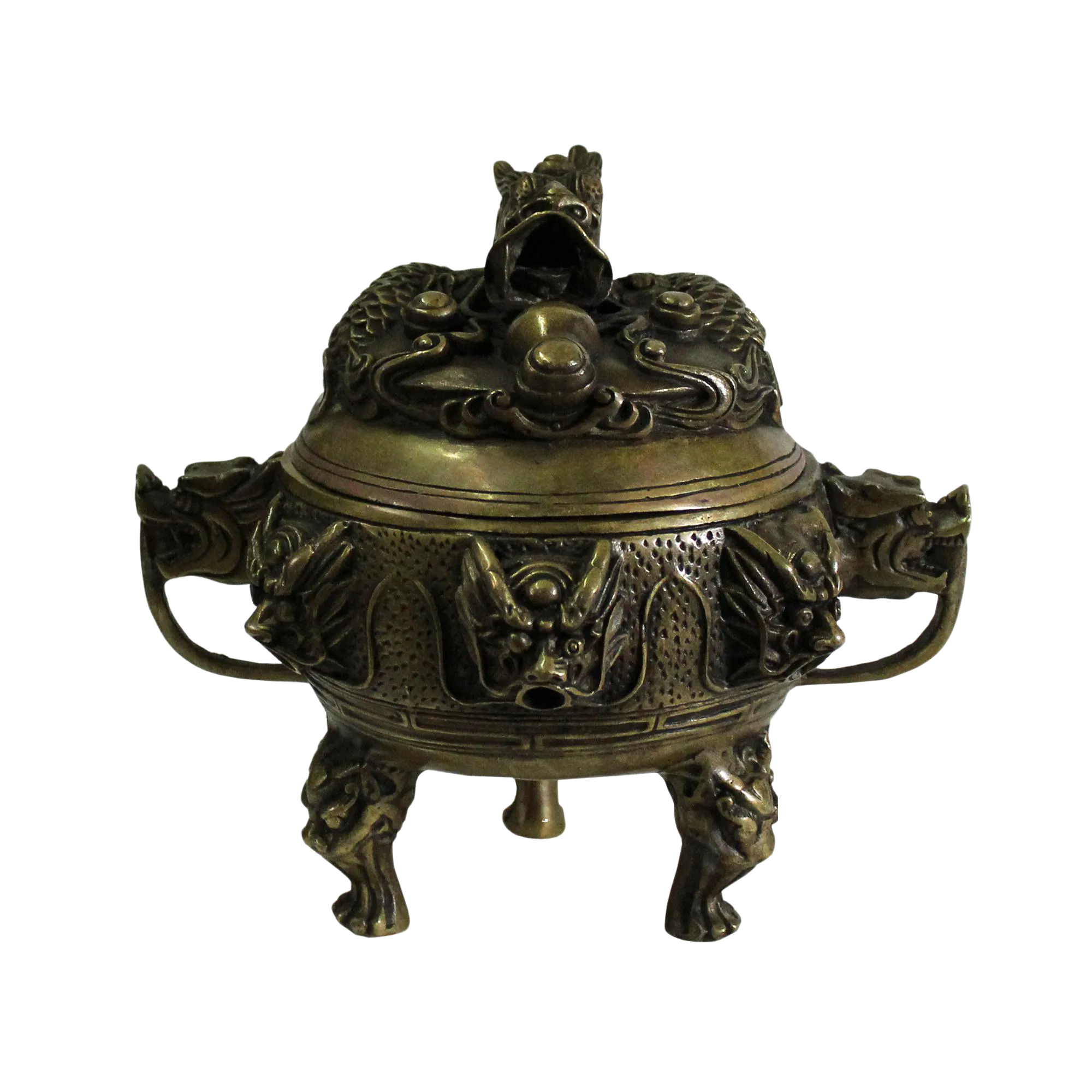 Chinese Brown Dragon Head Lid, Dragons Bronze Incense Burner | Chairish