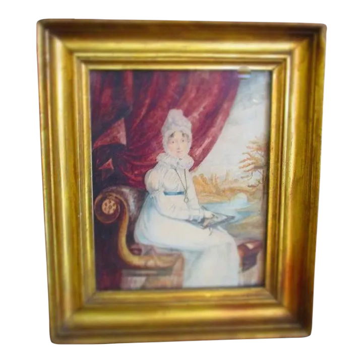 Early 18thc French Watercolor Portrait Seated Lady Drawing Castle in ...