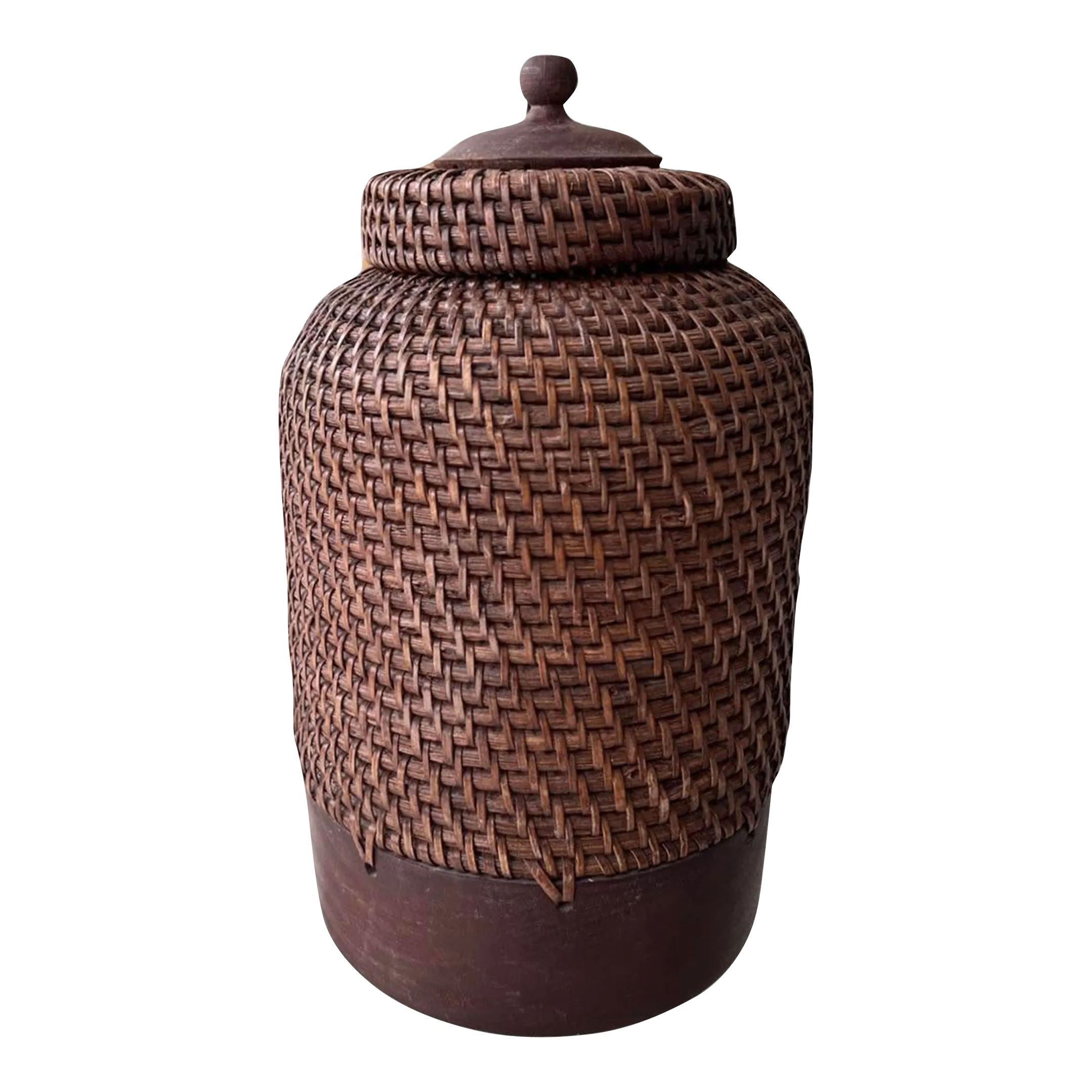 Filipino Handwoven Rattan and Wood Ginger Jar With Lid From the ...