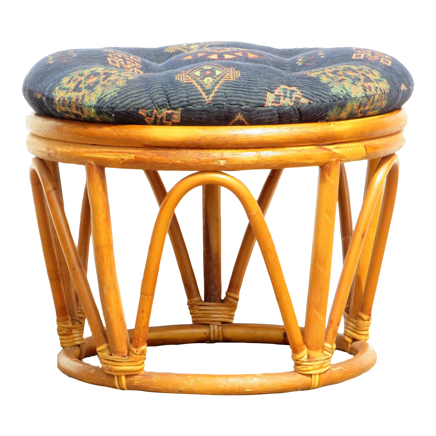 1970s Boho Chic Bamboo Rattan Ottoman With Cushion Chairish