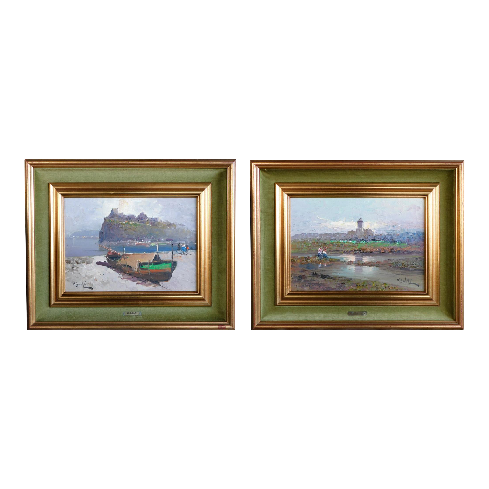 Mid 20th Century F. Baldi Original Oil on Board Impressionist Paintings ...