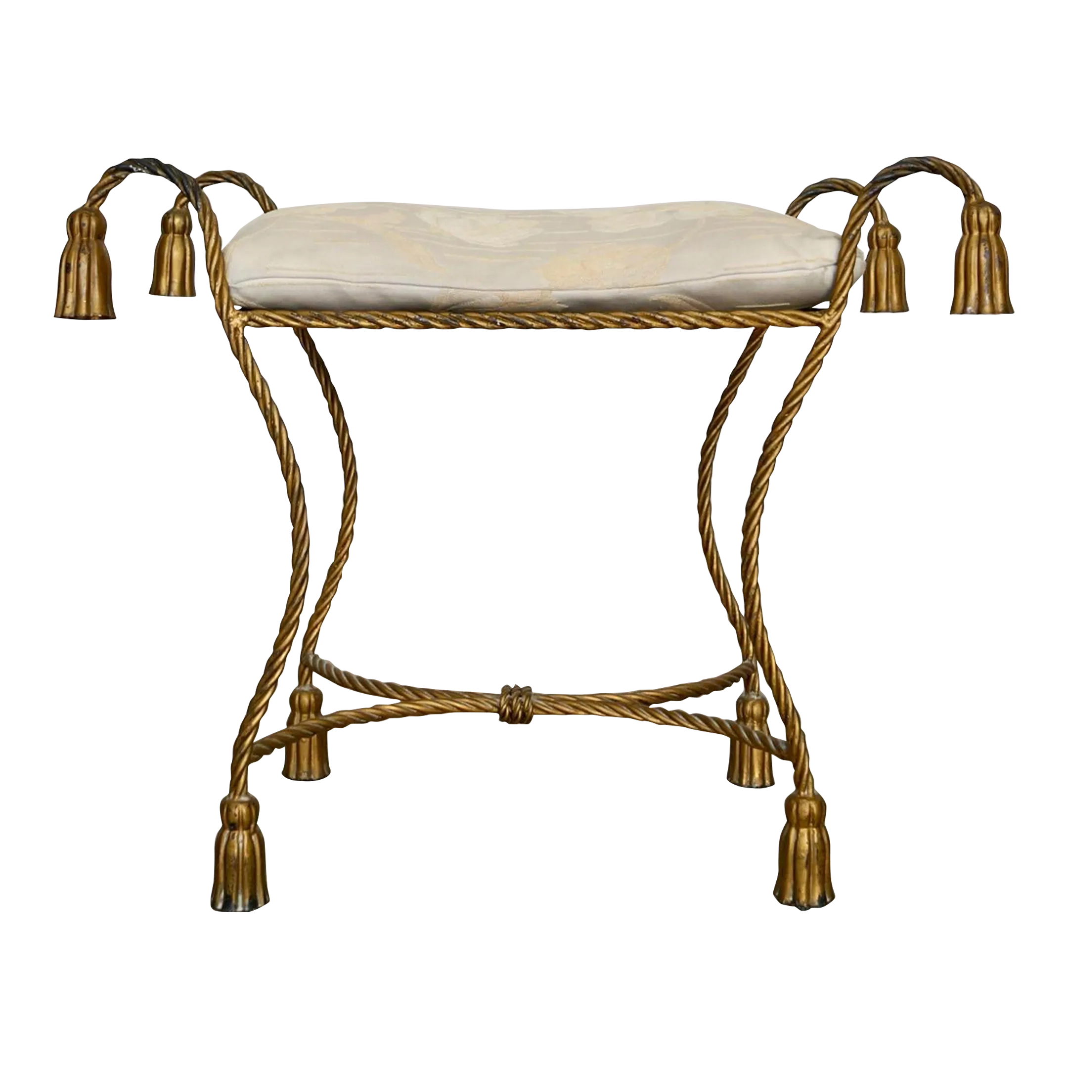 1950's Hollywood Regency Tassel Vanity Stool / Bench | Chairish