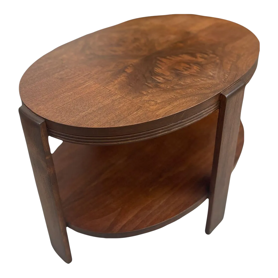 1930s Vintage Two Tier Accent Table With Book Matching Burl Accent ...
