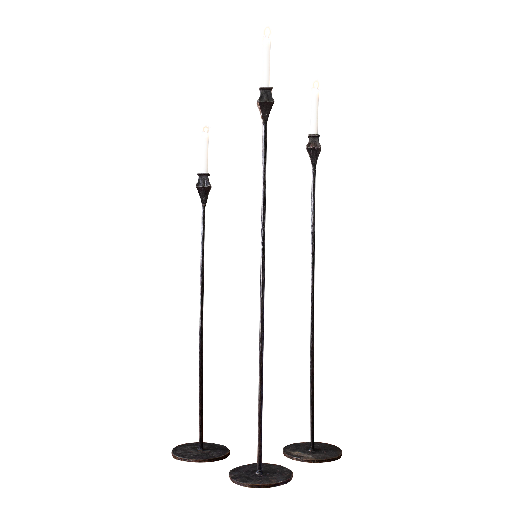 Tall Rustic Iron Floor Candle Stands | Set of Three | Chairish