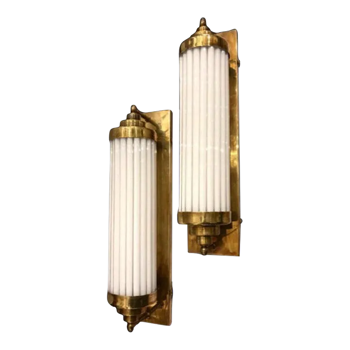Vintage Skyscraper Art Deco Brass & Milk Glass Rod Ship Light Fixture ...