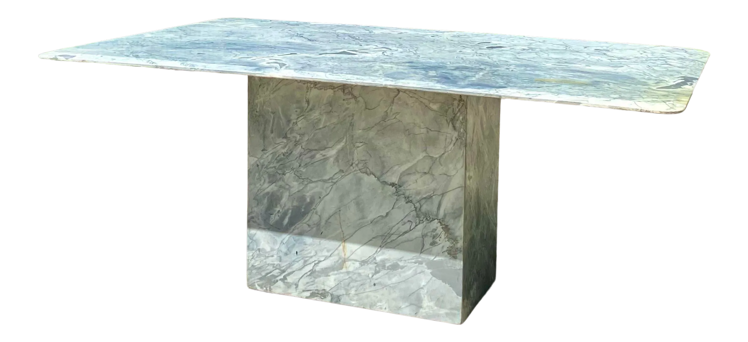 Italian White and Grey Marble Stone Dining Table | Chairish