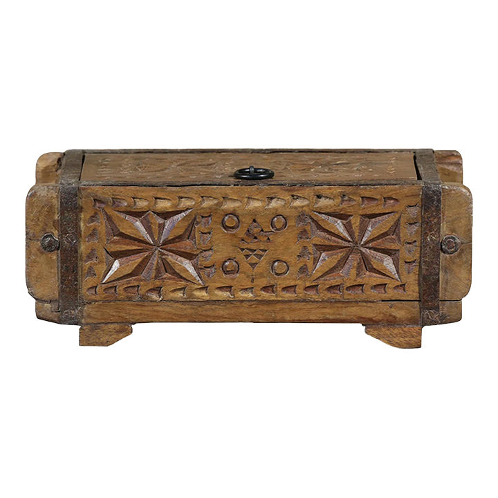 1970s Long Hand Carved Wooden Trinket Box | Chairish