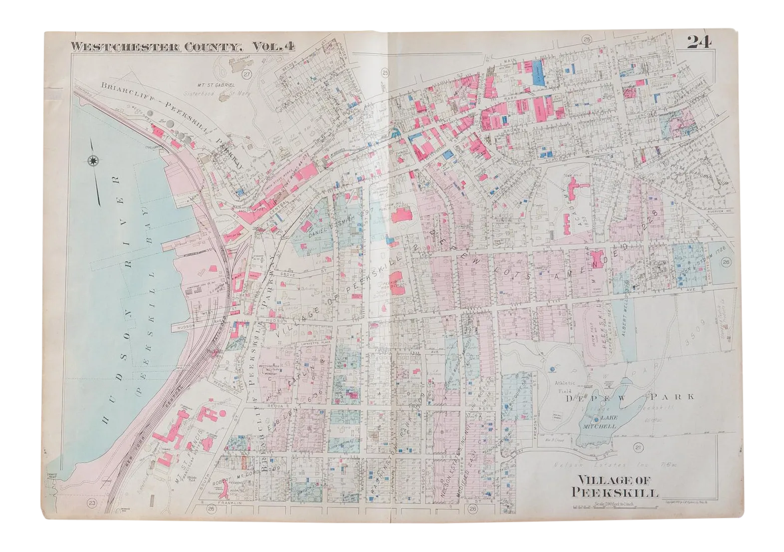 Vintage Hopkins Map of Village of Peekskill | Chairish