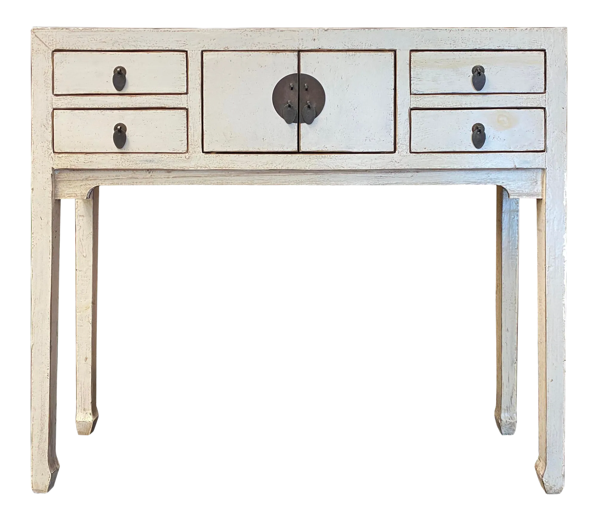 Oriental Rustic Off White Lacquer Drawers Slim Foyer Side Table | Chairish