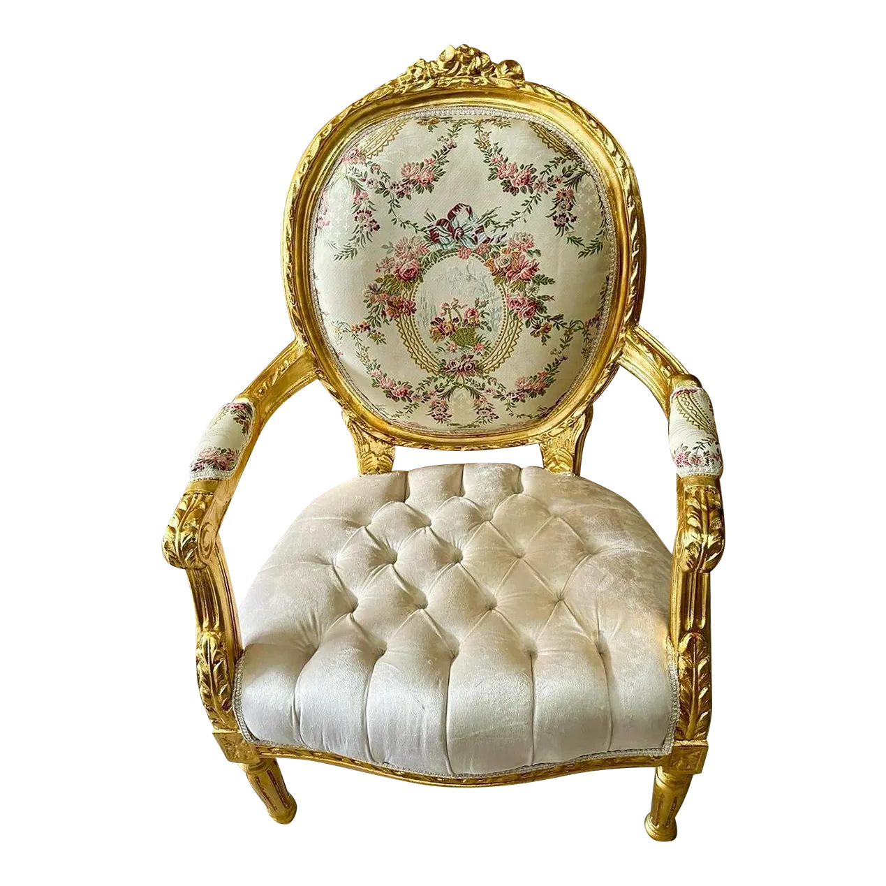 French Rococo Style White Velvet Chair With Gold Details | Chairish