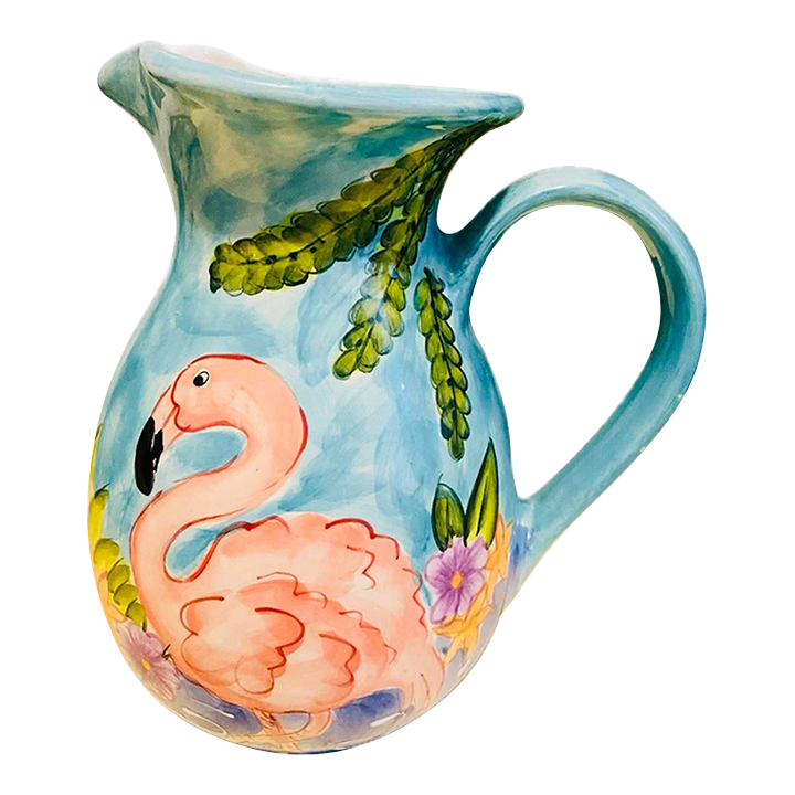 Vintage Palm Beach Flamingo Ceramic Pitcher | Chairish