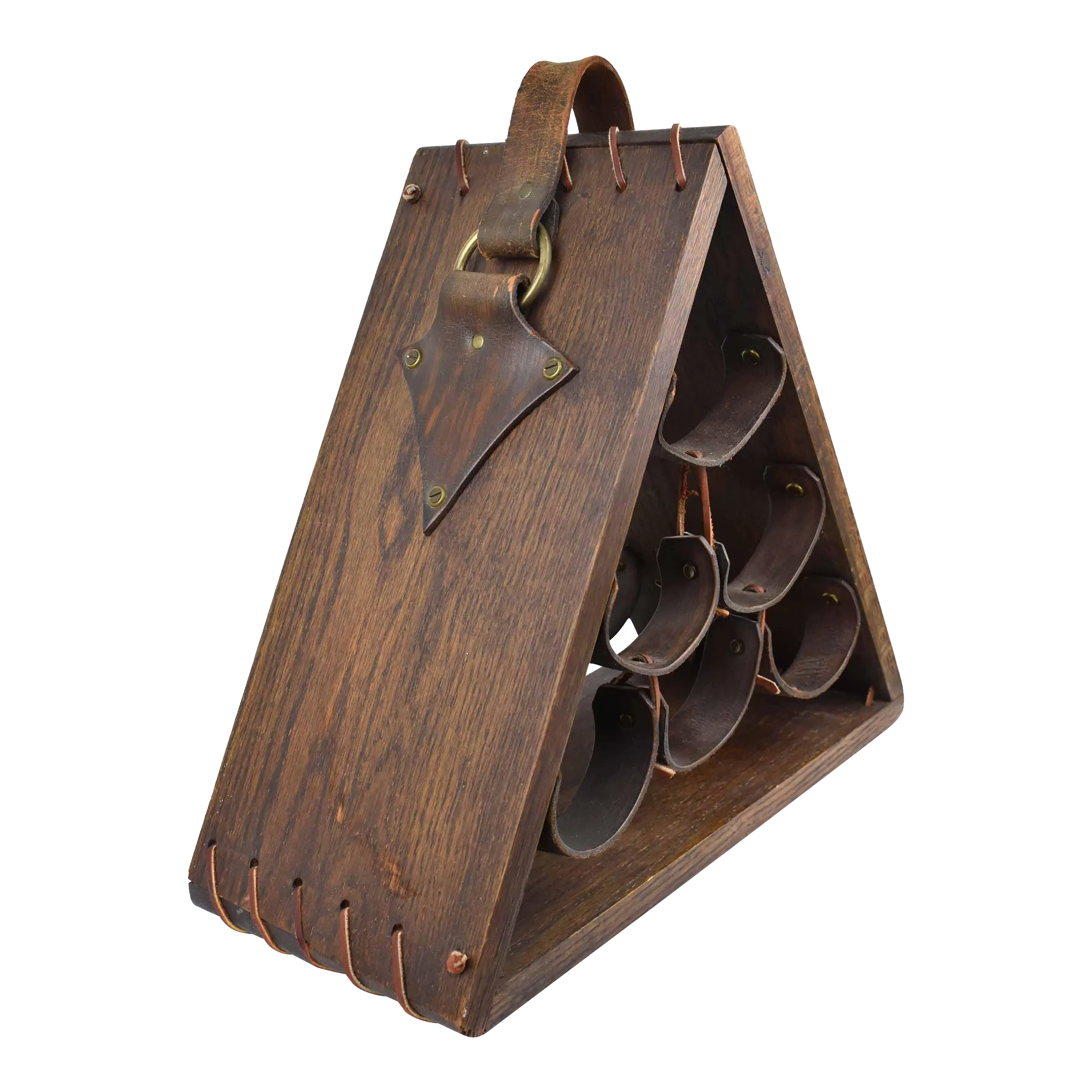 Mid 20th Century Handmade Wooden Triangle With Genuine Leather Straps ...