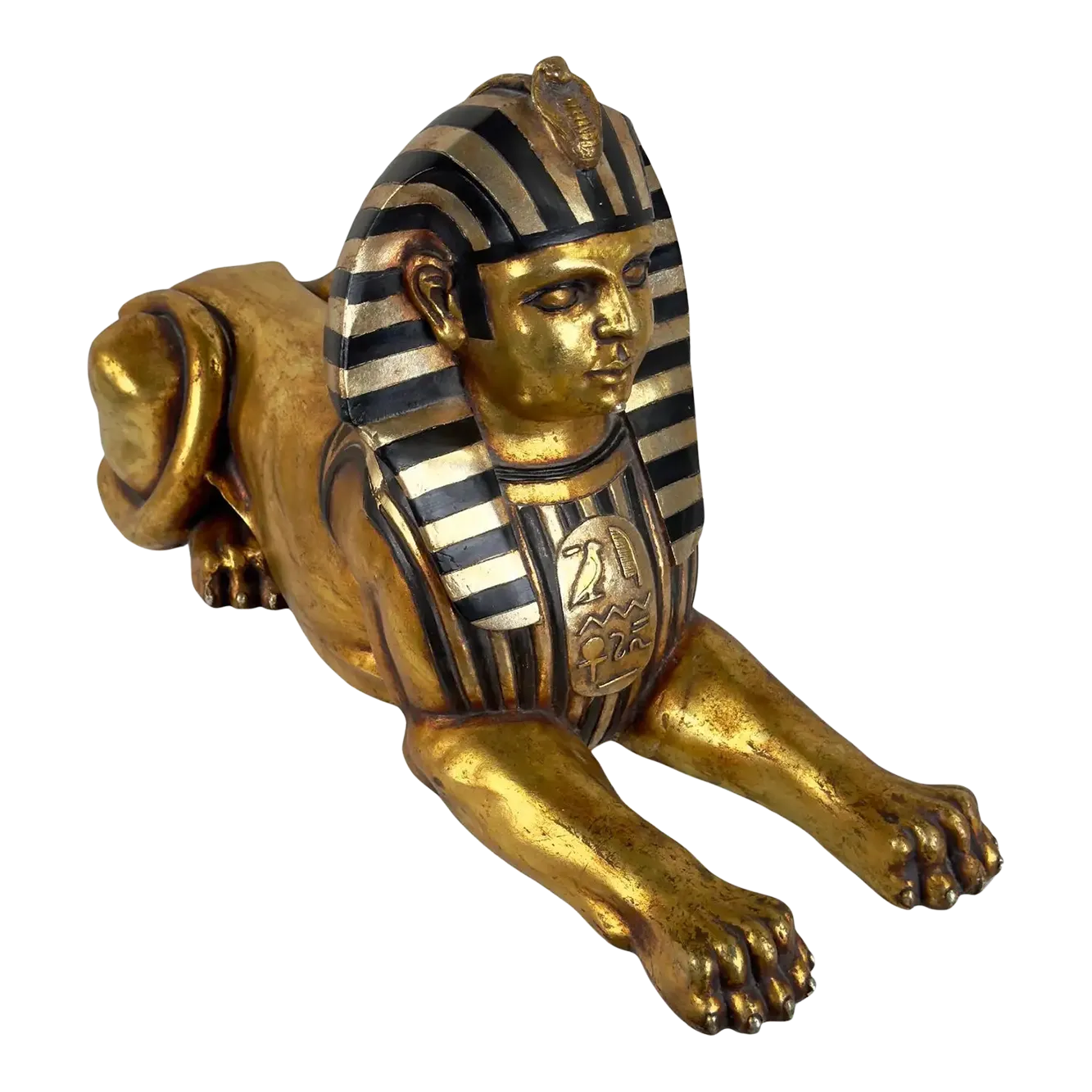 Egyptian Hand Painted Gold Sphinx Statue | Chairish